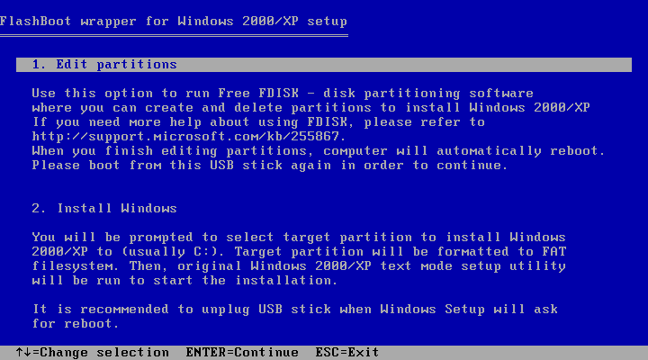 Installing Windows XP from FlashBoot-formatted USB thumbdrive